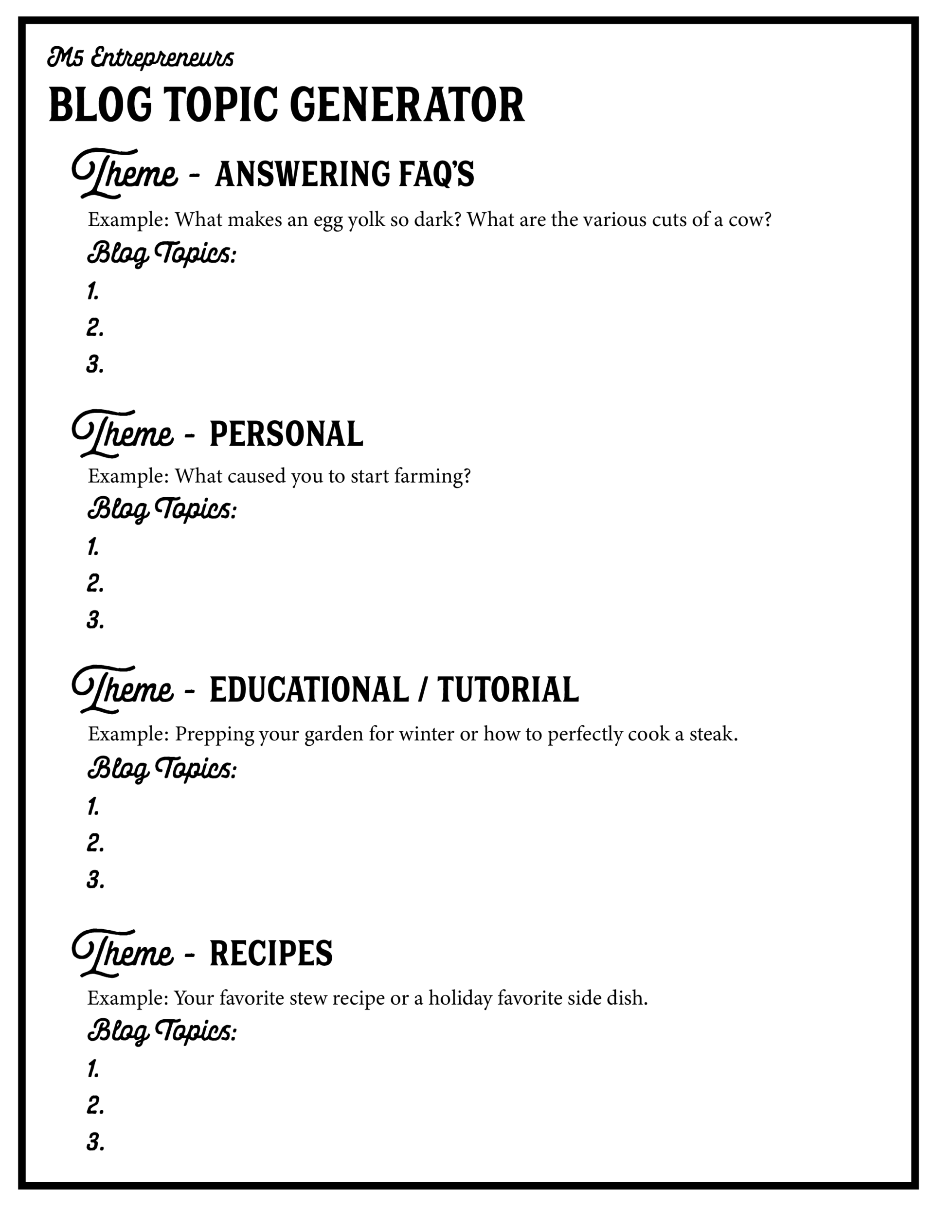 Blog Topic Generator | Daily Life at Five Marys!